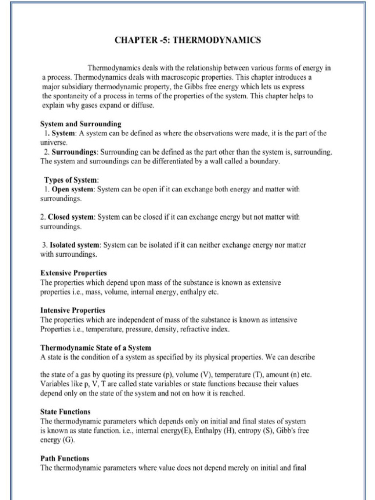 Thermodynamics Notes Chem | PDF