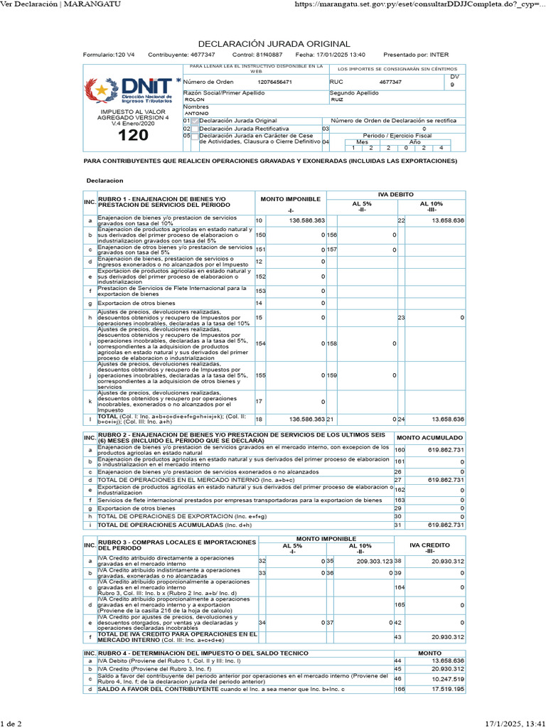 Declaración Jurada IVA 2025 | PDF | Impuesto al valor agregado | Impuestos