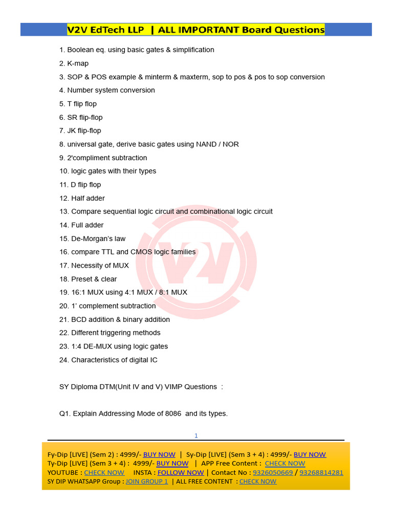 VIMP DTM ALL Included SY DIP IF SEM3 | PDF | Logic Gate | Digital Electronics