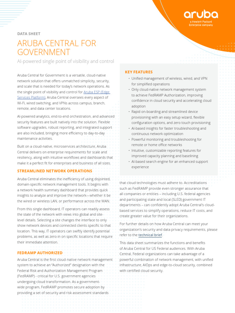Aruba Central for Government Solutions | PDF | Computer Network | Wi Fi