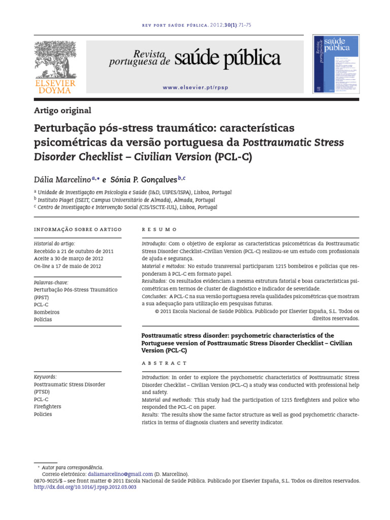 PCL-C Características Psicométricas | PDF | Psicologia | Doenças e ...