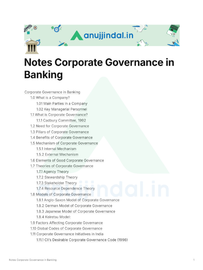 Notes Corporate Governance in Banking W 1 Lyst6539 | PDF