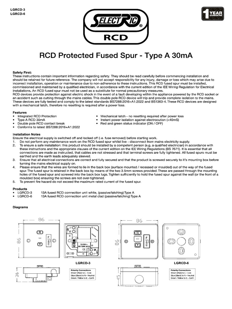 Instruction Manual For RCD Fused Spur | PDF