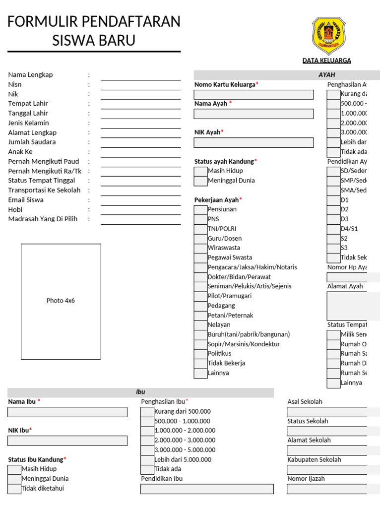 Formulir Pendaftaran Siswa Baru | PDF