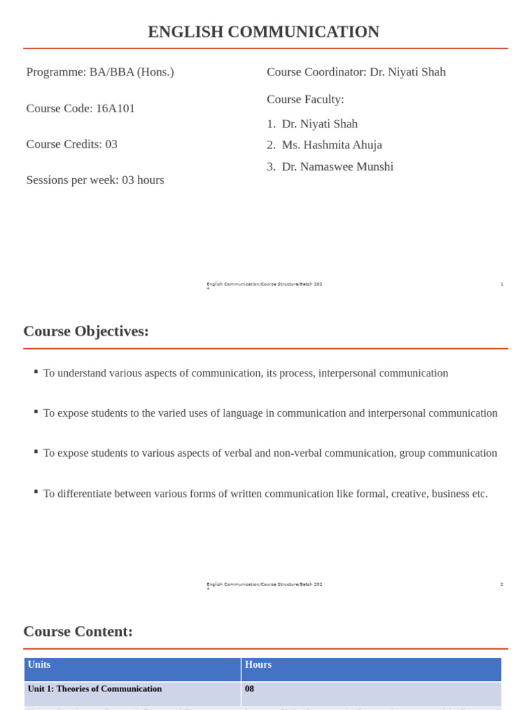 English Communication Course Overview | PDF | Communication | Nonverbal ...