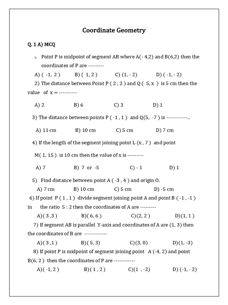 Coordinate Geometry Exercises | PDF | Triangle | Circle