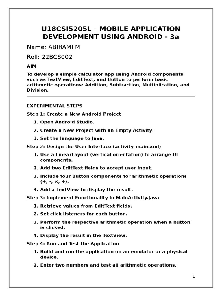 22BCS002_MAD | PDF | Android (Operating System) | Mobile App