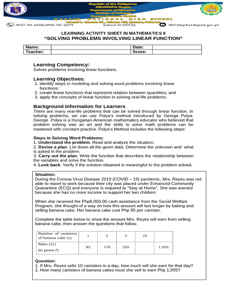 LAS-WEEK-8-QUARTER-2 (1) | PDF | Mathematics | Function (Mathematics)