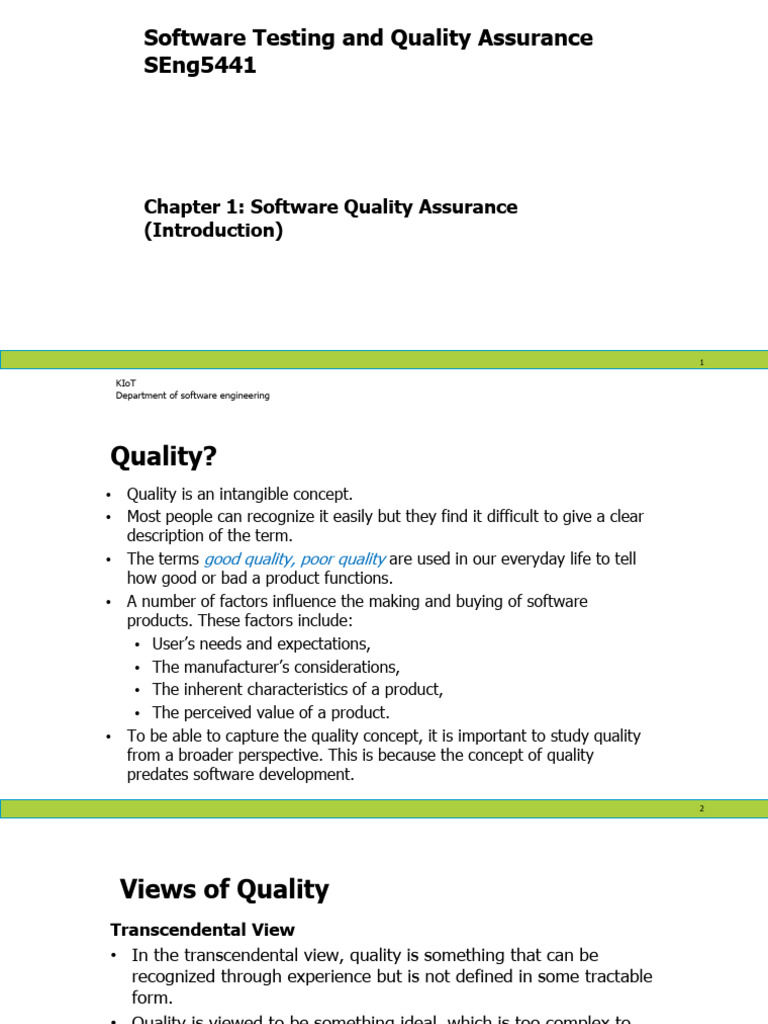 Chapter 1: Software Quality Assurance (Introduction) | PDF | Software ...