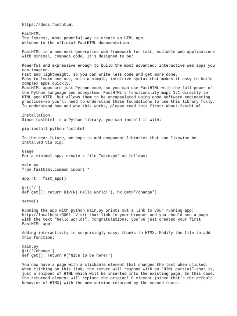 Fasthtml Docs | PDF | Html | World Wide Web
