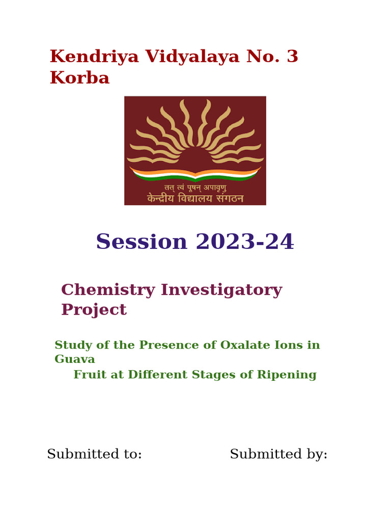 Chemistry Investigatory Project Class 12 Study of The Presence of ...