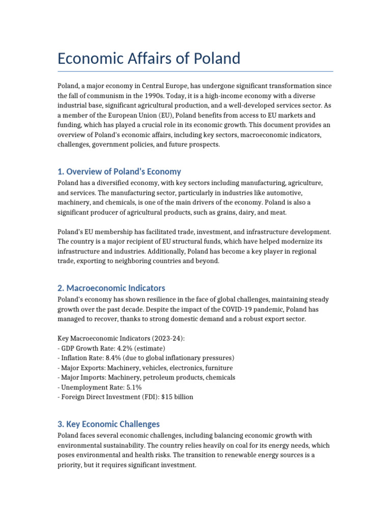 Overview of Poland's Economic Affairs | PDF | Macroeconomics | Economic ...