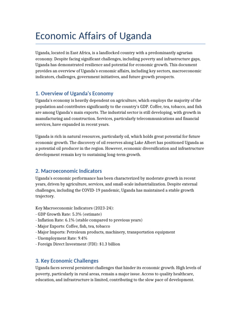 Economic Affairs of Uganda | PDF | Economic Growth | Uganda
