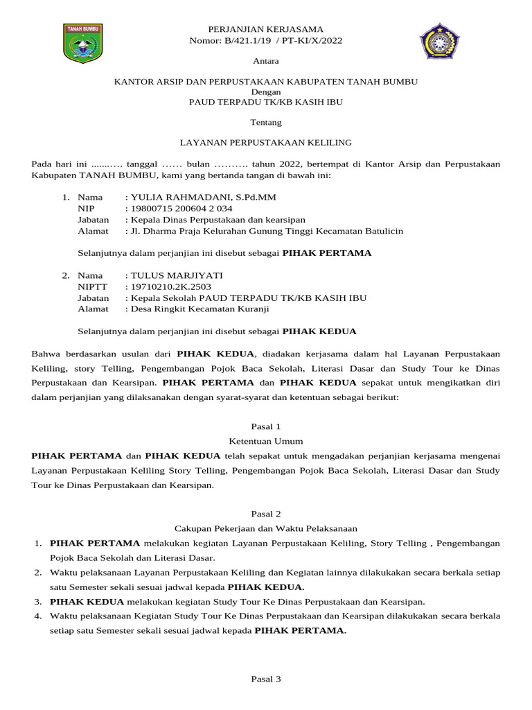 MOU TK KASIH IBU | PDF