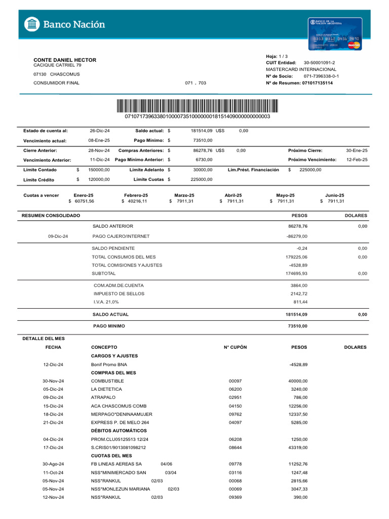 Resumen de Cuenta Mastercard Diciembre 2024 | PDF | Tarjeta de débito ...