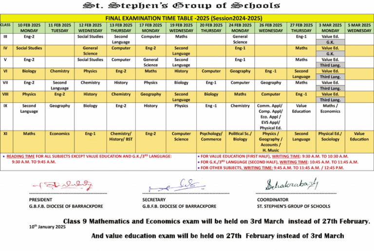 Final Exam Timetable2024 - 2025 | PDF