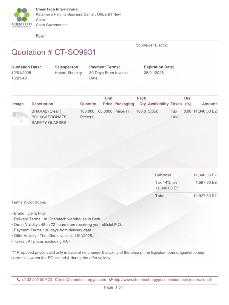 Schneider - Quotation - CT-SO9931-1 | PDF