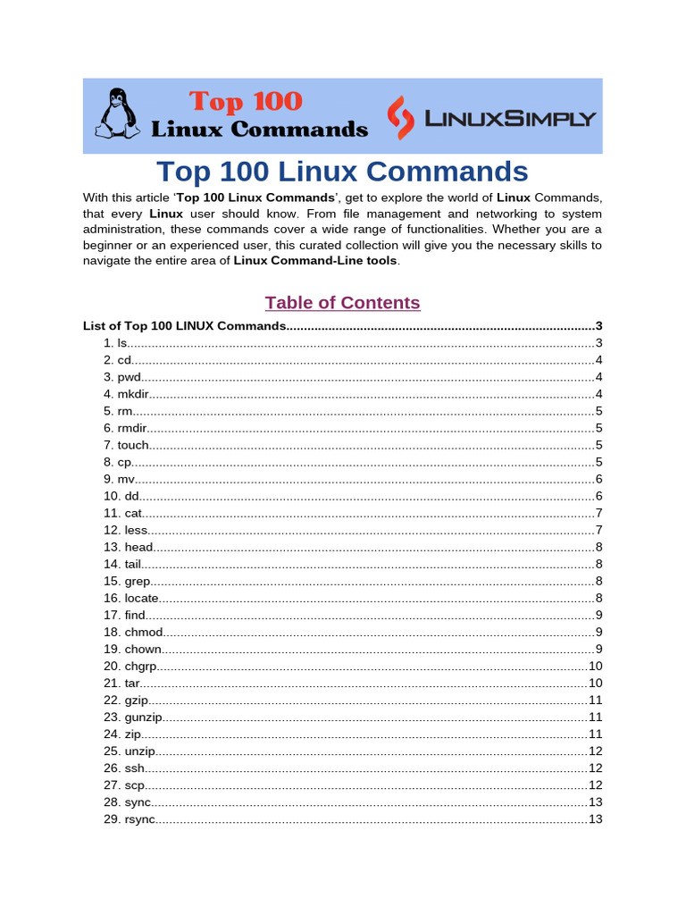 Top 100 Linux Commands | PDF | Zip (File Format) | Computer File