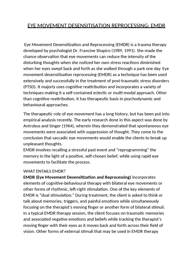 Eye Movement Desensitisation Reprocessing | PDF | Eye Movement Desensitization And Reprocessing ...