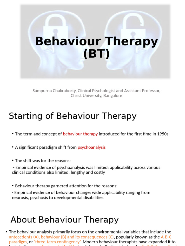 Behaviour Therapy (BT) (1) | PDF | Classical Conditioning | Behaviour ...