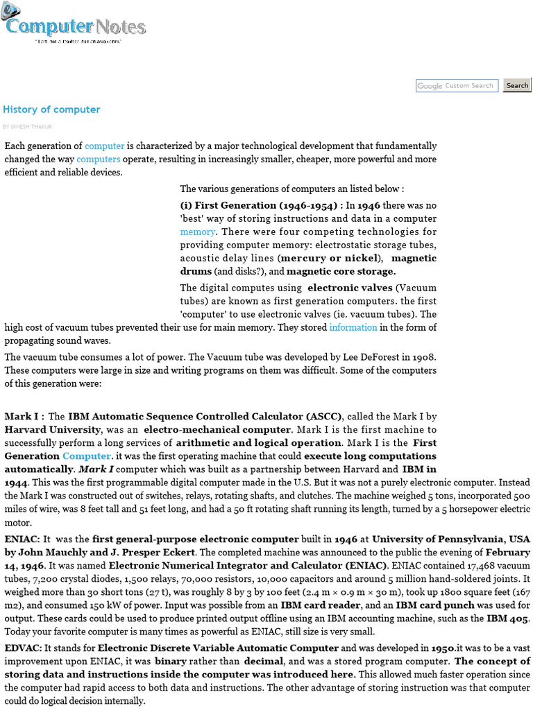 3C Generations of Computer Ecomputernotes 1 | PDF | Integrated Circuit ...