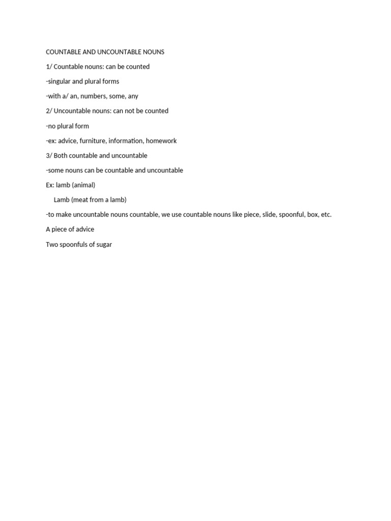 Countable vs Uncountable Nouns Guide | PDF