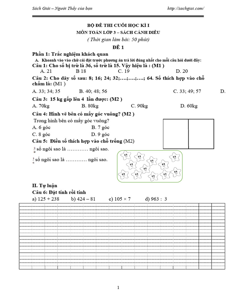 Bo de Thi Hk1 Toan 3 Canh Dieu 1 | PDF