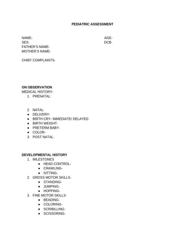 PEDIATRIC ASSESSMENT Ot | PDF
