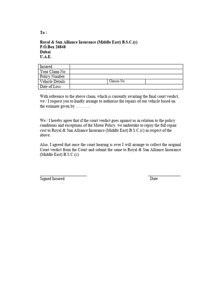 Vehicle Repair Authorization Request | PDF