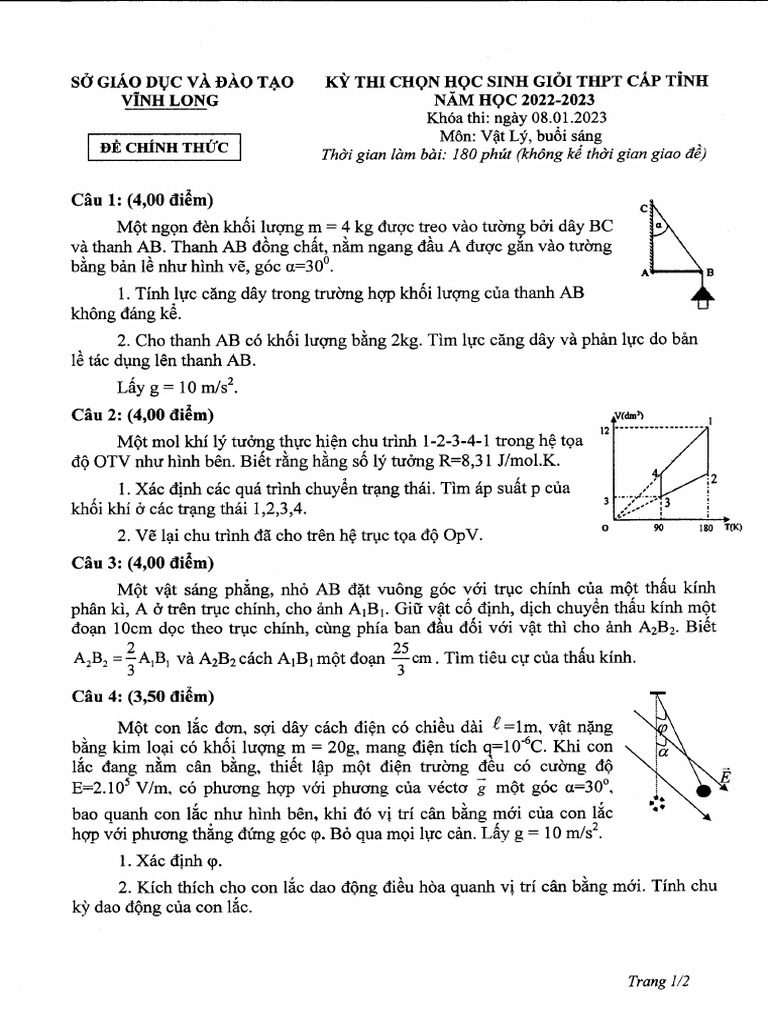 De Hoc Sinh Gioi Vat Ly THPT Cap Tinh Nam 2022 2023 So GDDT Vinh Long | PDF