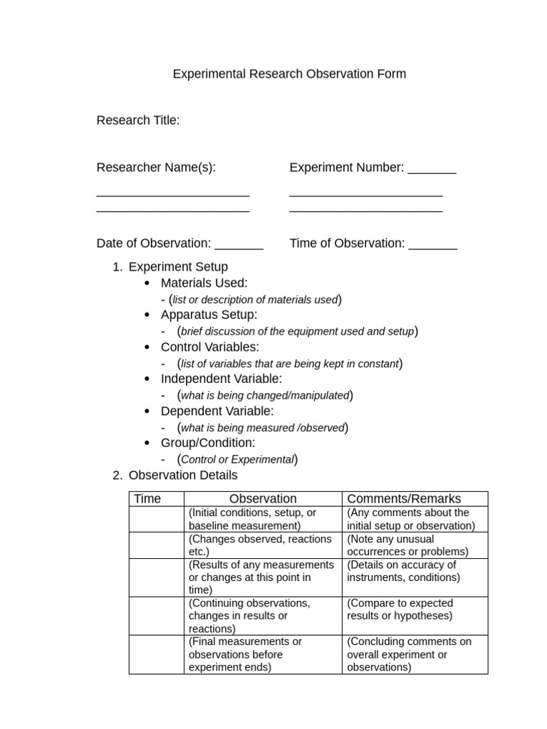 Experimental Research Observation Sheet | PDF | Experiment | Observation