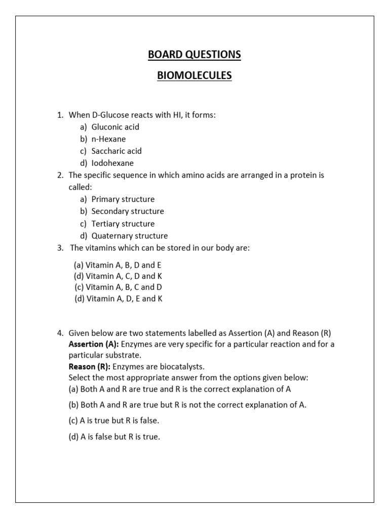Board Questions-Ch 10 - Biomolecules | PDF | Glucose | Carbohydrates