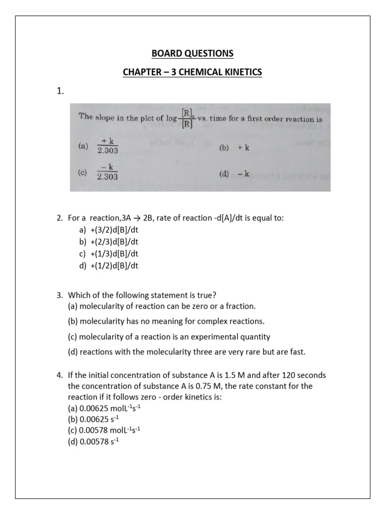 Board Questions - CH 3 - Chemical Kinetics | PDF | Reaction Rate ...