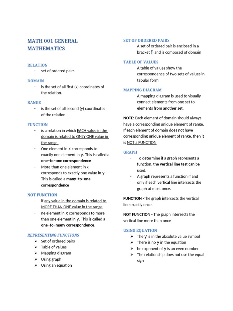 Math 001 General Mathematics | PDF | Function (Mathematics) | Mathematics