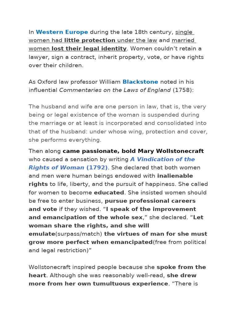 Mary Wollstonecraft's Fight for Women's Rights | PDF | Mary ...
