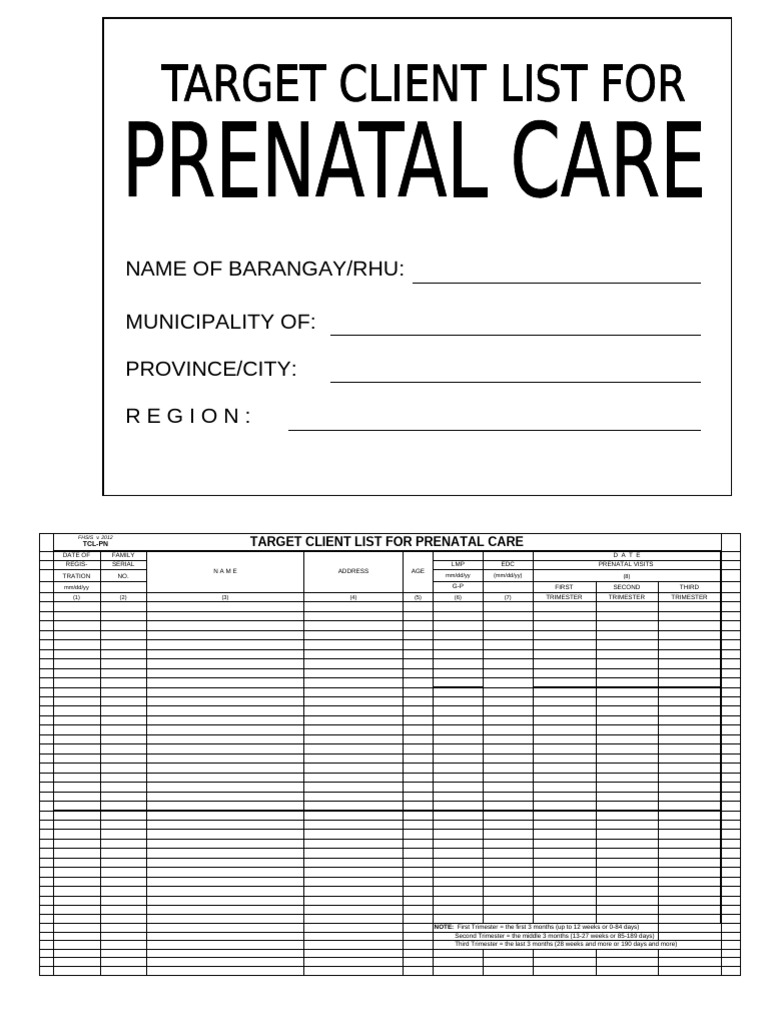 Fhsis Form TCL Pre Natal | PDF | Pregnancy | Medical Humanities