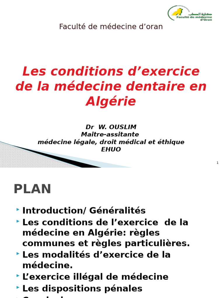 Les conditions d_exercice du médecin dentiste_ | PDF | Professionnel de la santé | Dentiste