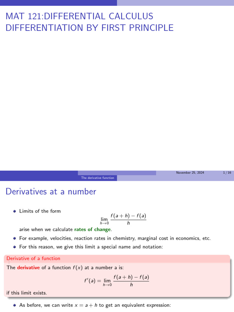 Differentiation by First Principle | PDF | Derivative | Function (Mathematics)