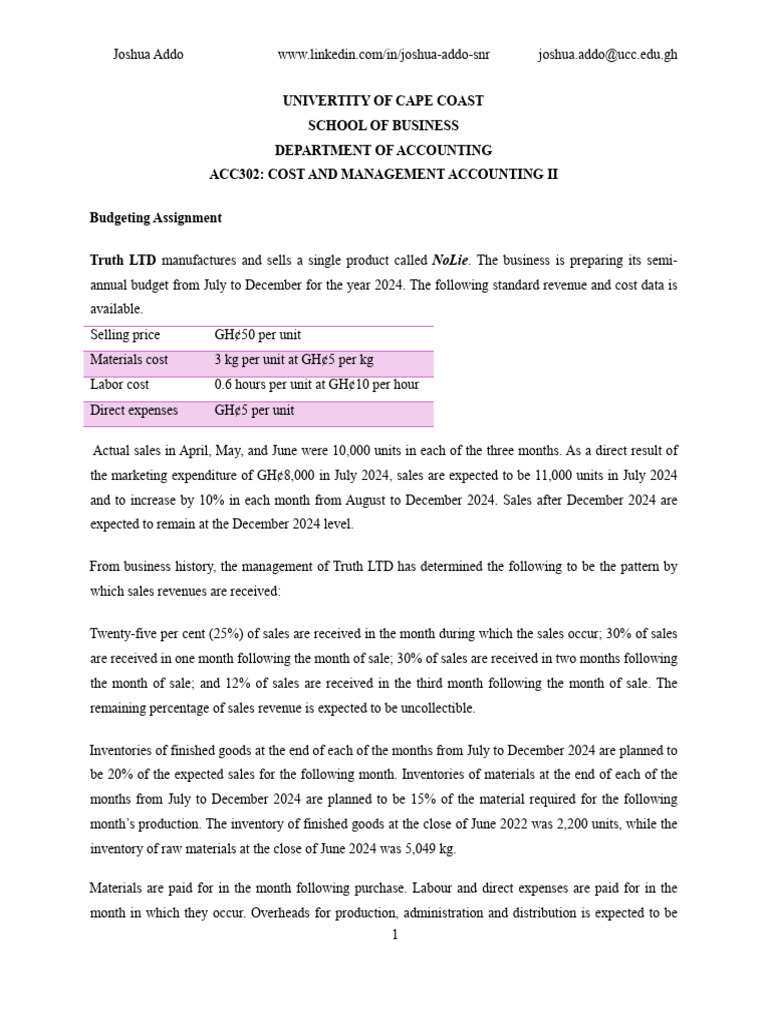 Budgeting Assignment 2024 | PDF | Budget | Expense