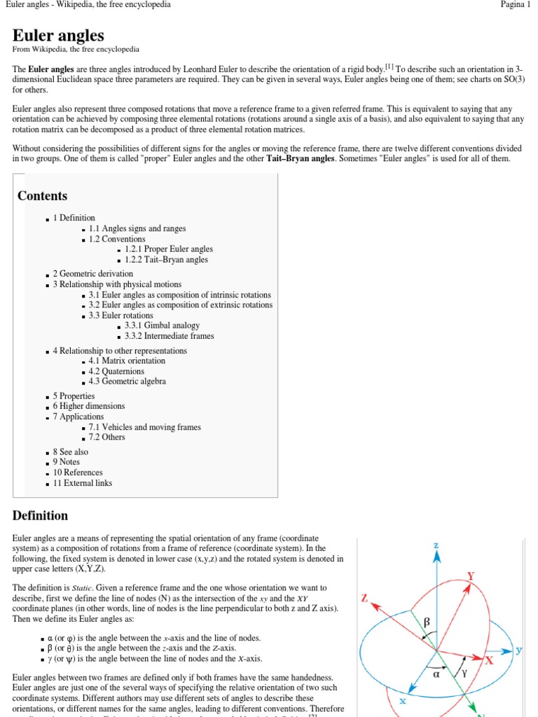 Euler Angles - Wikipedia, The Free Encyclopedia | PDF | Rotation ...