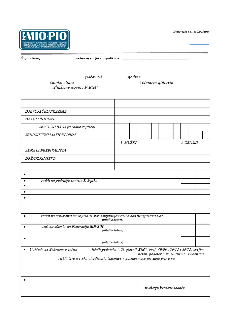 Zahtjev Invalidska Mirovina Rvi | PDF