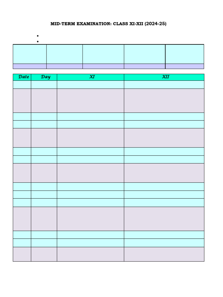 XI-XII-Mid-Term Exam Date Sheet 2024-25 | PDF