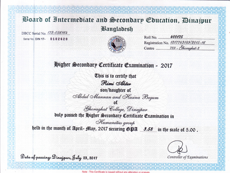 HSC Certificate | PDF
