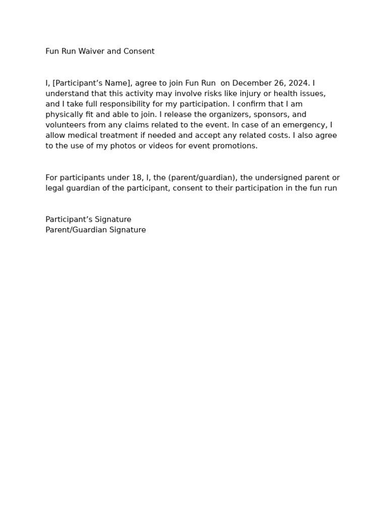 Fun Run Waiver and Consent Form | PDF