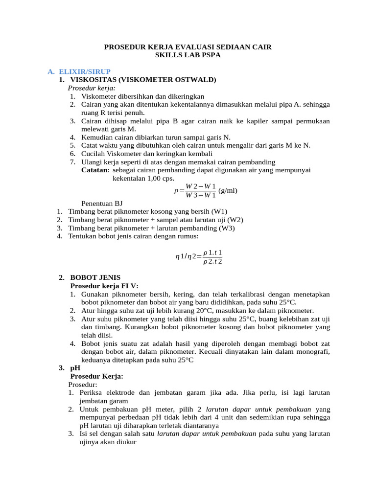 Prosedur Kerja Evaluasi Sediaan Cair Dan Semi Solid | PDF