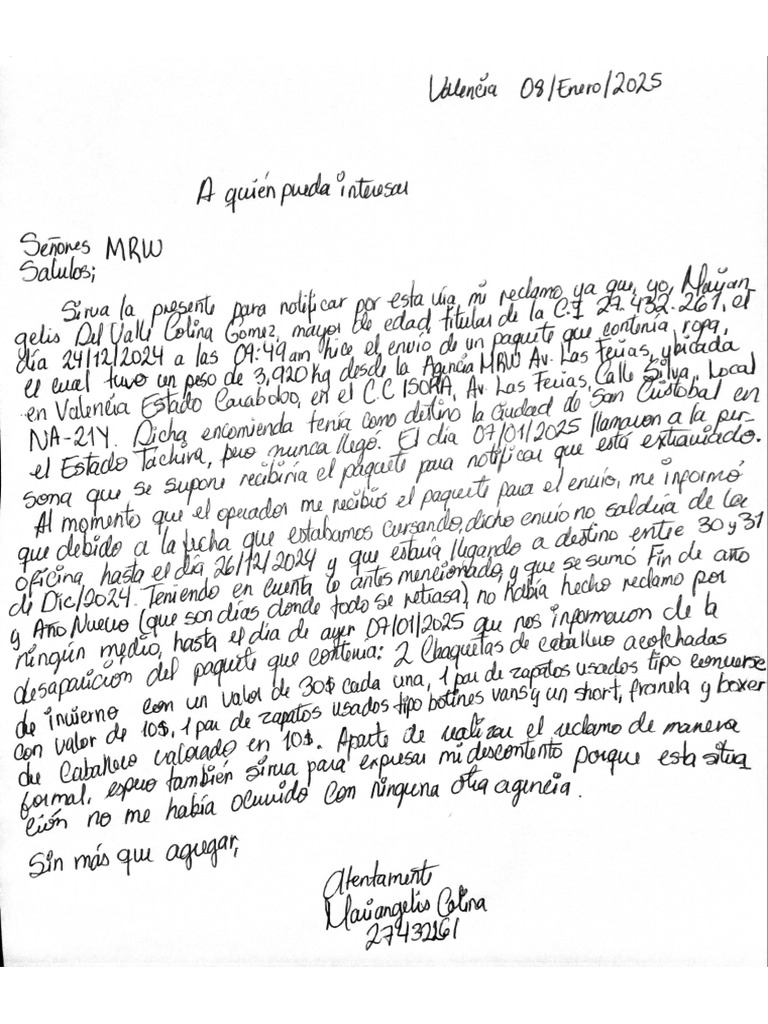 Carta Reclamo MRW | PDF