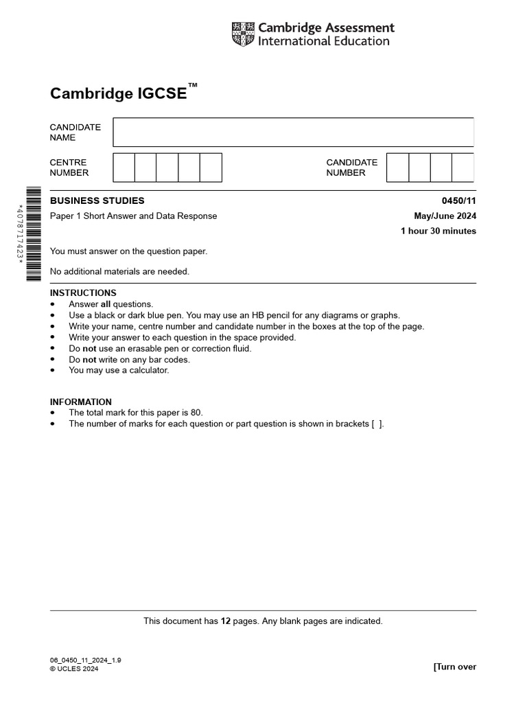 IGCSE P1 Compiled | PDF | Business | Business Economics