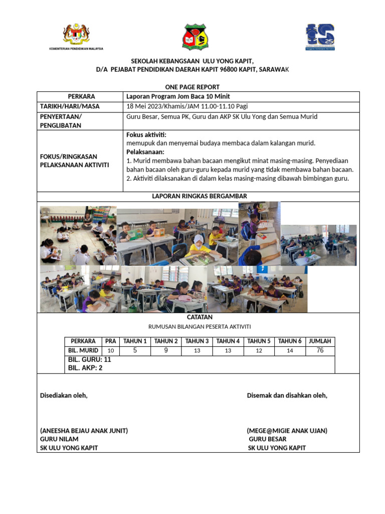 Opr Program Jom Baca 10 Minit SK Ulu Yong | PDF