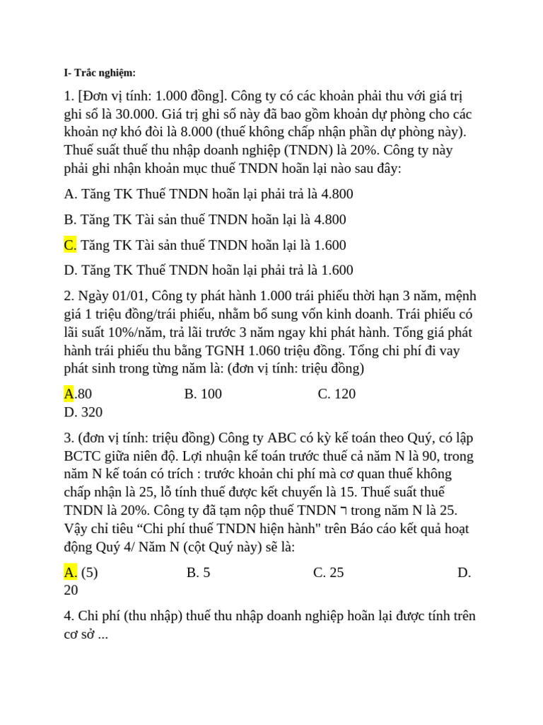 Ôn tập KTTC NC1 | PDF