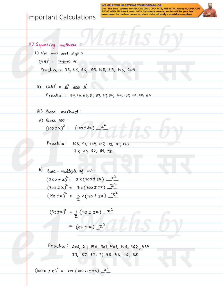 E1 Coaching Center Calculation Booster Hanwritten | PDF